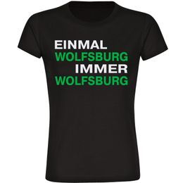 multifanshop Damen T-Shirt - Wolfsburg - Einmal Immer - Druck gr&uuml;n - Frauen