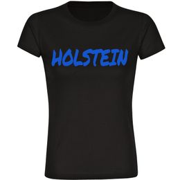 multifanshop Damen T-Shirt - Holstein - Textmarker - Druck blau - Frauen