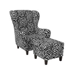 Supellex Sofia Ohrensessel mit Hocker Design Tierfellimitat Zebra?