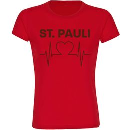 multifanshop Damen T-Shirt - St. Pauli - Herzschlag - Druck braun - Frauen