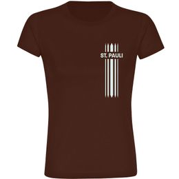 multifanshop Damen T-Shirt - St. Pauli - Streifen - Druck wei&szlig; - Frauen