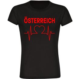 multifanshop Damen T-Shirt - &Ouml;sterreich - Herzschlag - Druck rot - Frauen