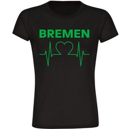 multifanshop Damen T-Shirt - Bremen - Herzschlag - Druck gr&uuml;n - Frauen