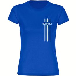 multifanshop Damen T-Shirt - Schalke - Streifen - Druck wei&szlig; - Frauen