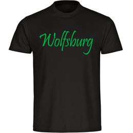 multifanshop Herren T-Shirt - Wolfsburg - Schriftzug - Druck gr&uuml;n - M&auml;nner