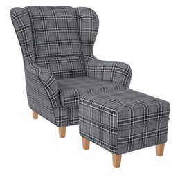 Supellex Sofia Ohrensessel mit Hocker Design Oxford Grau?