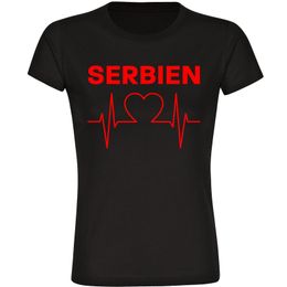 multifanshop Damen T-Shirt - Serbien - Herzschlag - Druck rot - Frauen