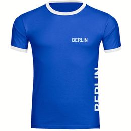 multifanshop Kontrast T-Shirt - Berlin blau - Brust & Seite - Druck wei&szlig; - M&auml;nner