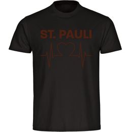 multifanshop Herren T-Shirt - St. Pauli - Herzschlag - Druck braun - M&auml;nner
