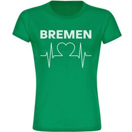 multifanshop Damen T-Shirt - Bremen - Herzschlag - Druck wei&szlig; - Frauen