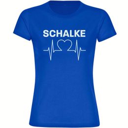 multifanshop Damen T-Shirt - Schalke - Herzschlag - Druck wei&szlig; - Frauen