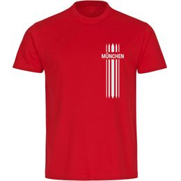 multifanshop Herren T-Shirt - M&uuml;nchen rot - Streifen - Druck wei&szlig; - M&auml;nner