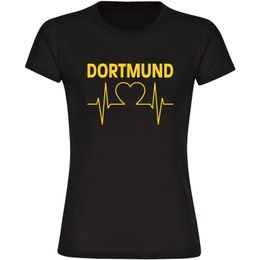 multifanshop Damen T-Shirt - Dortmund - Herzschlag - Druck gelb - Frauen