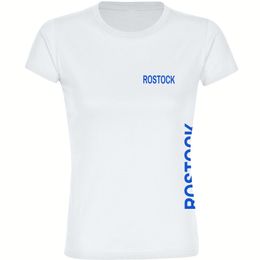 multifanshop Damen T-Shirt - Rostock - Brust & Seite - Druck blau - Frauen