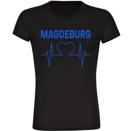 multifanshop Damen T-Shirt - Magdeburg - Herzschlag - Druck blau - Frauen