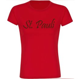 multifanshop Damen T-Shirt - St. Pauli - Schriftzug - Druck braun - Frauen