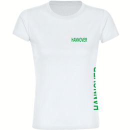 multifanshop Damen T-Shirt - Hannover - Brust & Seite - Druck gr&uuml;n - Frauen