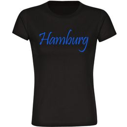 multifanshop Damen T-Shirt - Hamburg - Schriftzug - Druck blau - Frauen