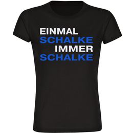 multifanshop Damen T-Shirt - Schalke - Einmal Immer - Druck blau - Frauen