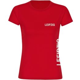 multifanshop Damen T-Shirt - Leipzig - Brust & Seite - Druck wei&szlig; - Frauen
