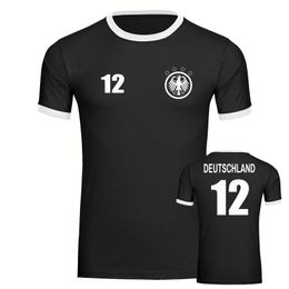 multifanshop Kontrast T-Shirt - Deutschland - Adler Retro Trikot 12 - Druck wei&szlig; - M&auml;nner