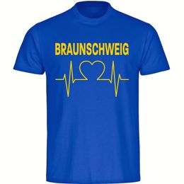 multifanshop Herren T-Shirt - Braunschweig - Herzschlag - Druck gelb - M&auml;nner