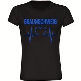 multifanshop Damen T-Shirt - Braunschweig - Herzschlag - Druck blau - Frauen