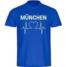 multifanshop Herren T-Shirt - M&uuml;nchen blau - Herzschlag - Druck wei&szlig; - M&auml;nner