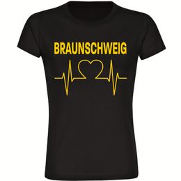 multifanshop Damen T-Shirt - Braunschweig - Herzschlag - Druck gelb - Frauen