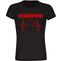 multifanshop Damen T-Shirt - Heidenheim - Herzschlag - Druck rot - Frauen