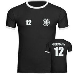 multifanshop Kontrast T-Shirt - Germany - Adler Retro Trikot 12 - Druck wei&szlig; - M&auml;nner