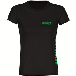 multifanshop Damen T-Shirt - Hannover - Brust & Seite - Druck gr&uuml;n - Frauen