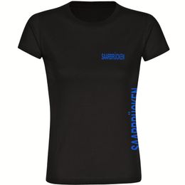 multifanshop Damen T-Shirt - Saarbr&uuml;cken - Brust & Seite - Druck blau - Frauen