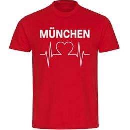 multifanshop Herren T-Shirt - M&uuml;nchen rot - Herzschlag - Druck wei&szlig; - M&auml;nner