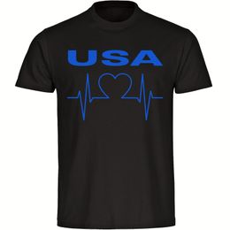 multifanshop Herren T-Shirt - USA - Herzschlag - Druck blau - M&auml;nner