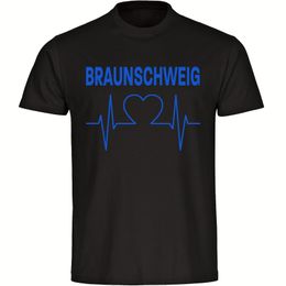 multifanshop Herren T-Shirt - Braunschweig - Herzschlag - Druck blau - M&auml;nner