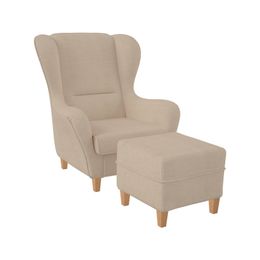 Supellex Sofia Ohrensessel mit Hocker Design Vienna Creme-Beige?