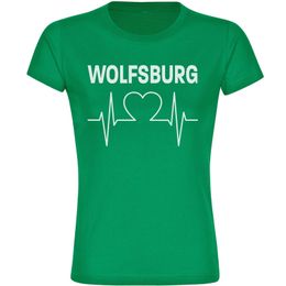 multifanshop Damen T-Shirt - Wolfsburg - Herzschlag - Druck wei&szlig; - Frauen