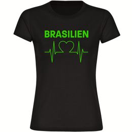 multifanshop Damen T-Shirt - Brasilien - Herzschlag - Druck gelb - Frauen