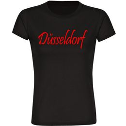 multifanshop Damen T-Shirt - D&uuml;sseldorf - Schriftzug - Druck rot - Frauen