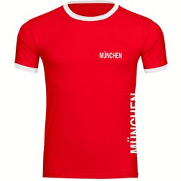 multifanshop Kontrast T-Shirt - M&uuml;nchen rot - Brust & Seite - Druck wei&szlig; - M&auml;nner