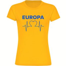 multifanshop Damen T-Shirt - Europa - Herzschlag - Druck blau - Frauen