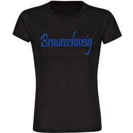 multifanshop Damen T-Shirt - Braunschweig - Schriftzug - Druck blau - Frauen
