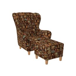 Supellex Sofia Ohrensessel mit Hocker Design Bibliothek, B&uuml;cherregal in Walnuss?