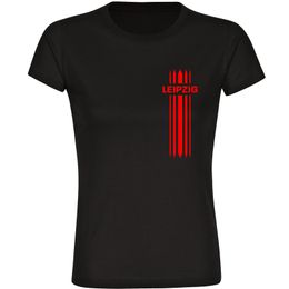 multifanshop Damen T-Shirt - Leipzig - Streifen - Druck rot - Frauen