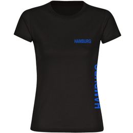 multifanshop Damen T-Shirt - Hamburg - Brust & Seite - Druck blau - Frauen