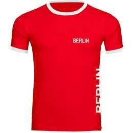 multifanshop Kontrast T-Shirt - Berlin rot - Brust & Seite - Druck wei&szlig; - M&auml;nner