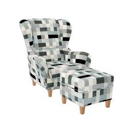 Supellex Sofia Ohrensessel mit Hocker Design Patchwork grau?