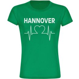 multifanshop Damen T-Shirt - Hannover - Herzschlag - Druck wei&szlig; - Frauen
