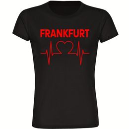 multifanshop Damen T-Shirt - Frankfurt - Herzschlag - Druck rot - Frauen